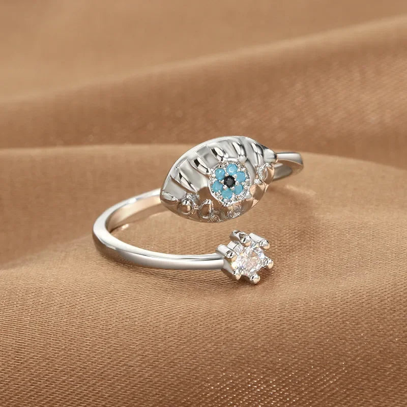 Adjustable Evil Eye Ring for Women – Gold or Silver Stainless Steel Jewelry