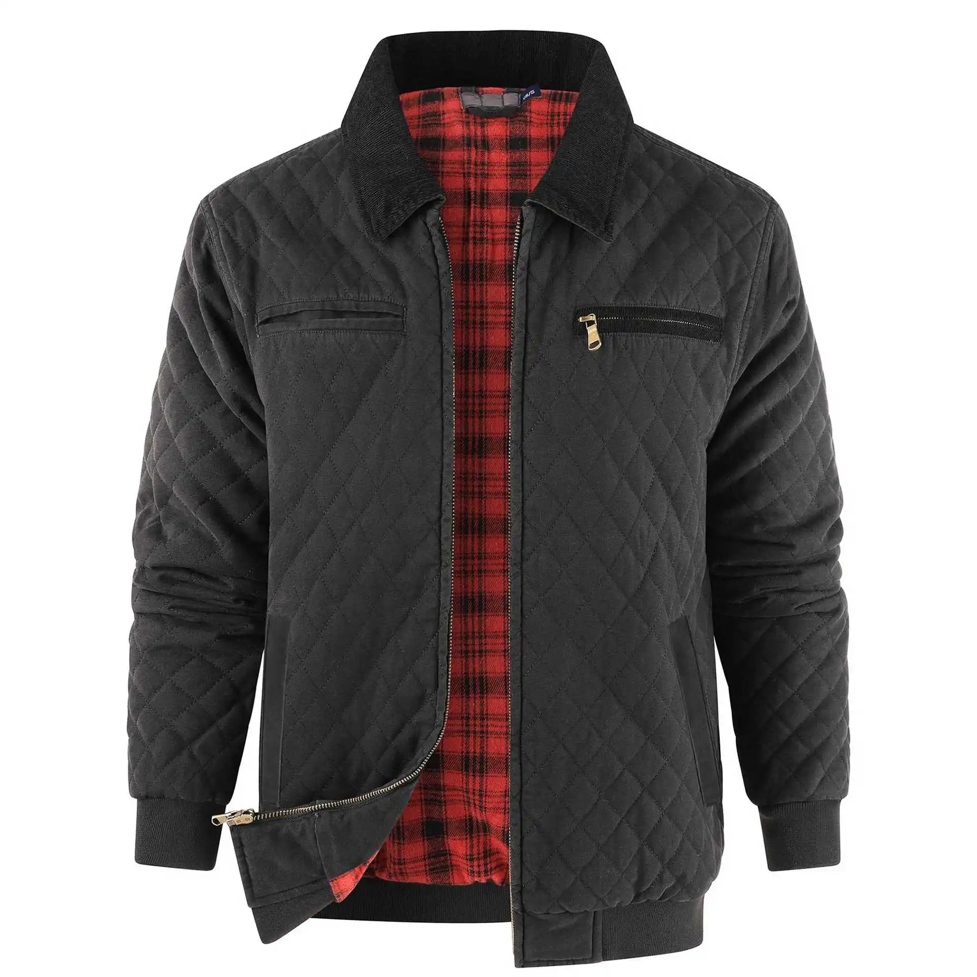 Men's Diamond Quilted Lightweight Padded Flannel Lined Insulated Jacket ...