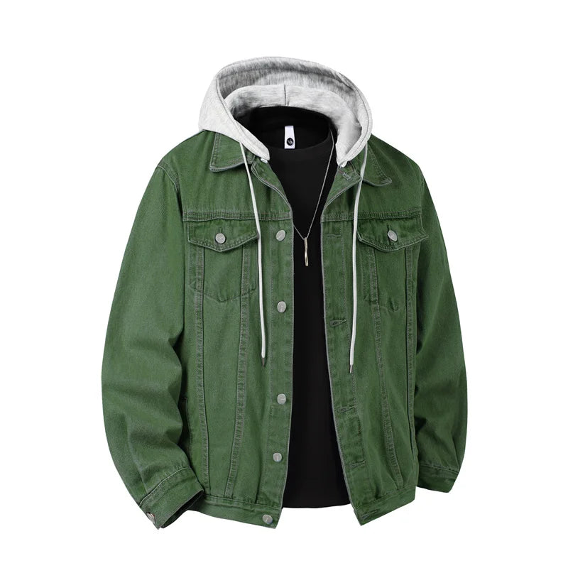 Men's Denim Hooded Jacket Loose Fit Outerwear for Autumn and Winter
